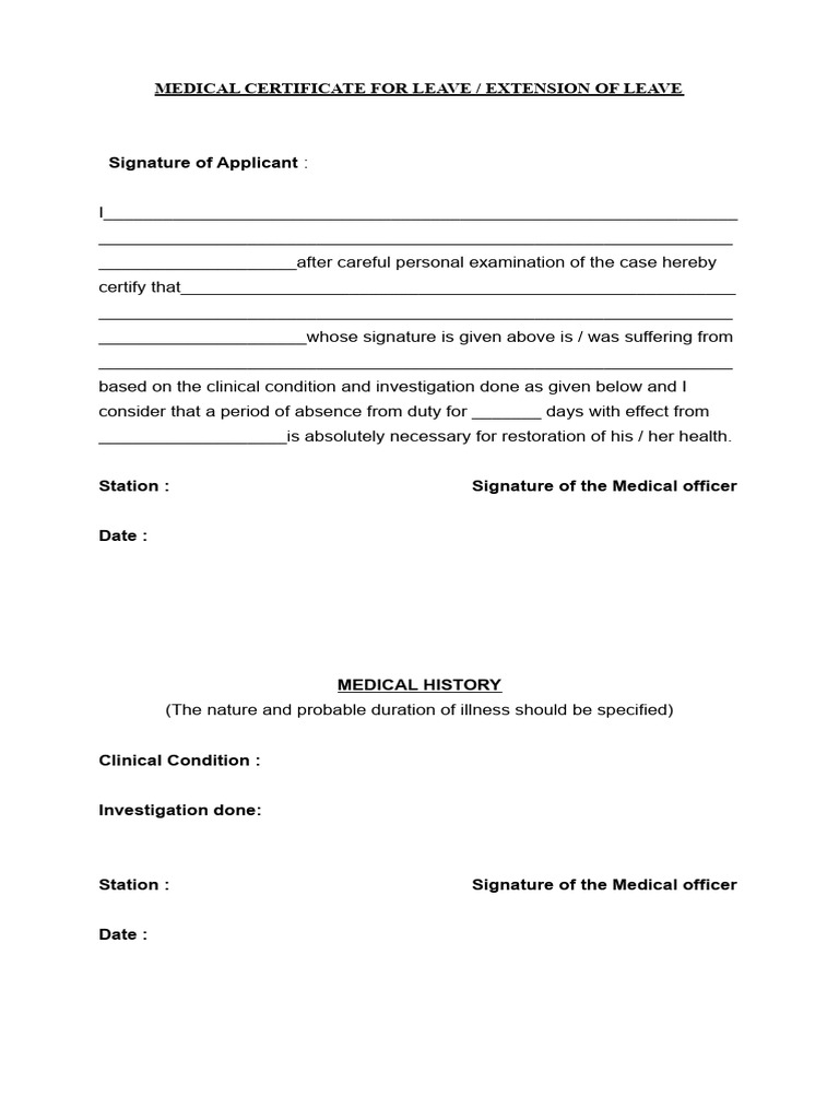 Medical Certificate for Leave | PDF