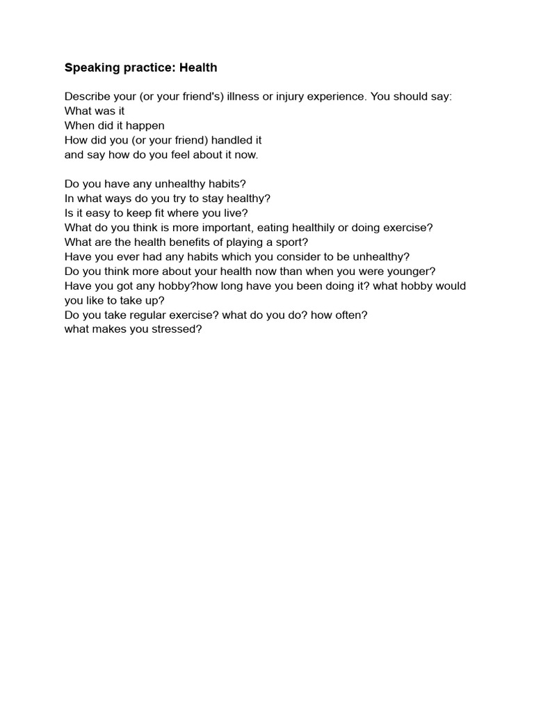 Health Speaking Practice Guide | PDF