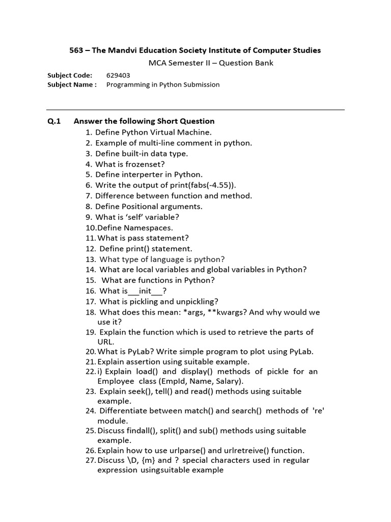 Question Bank Python | PDF | Python (Programming Language) | Parameter ... Question Bank Python | PDF | Python (Programming Language) | Parameter ...