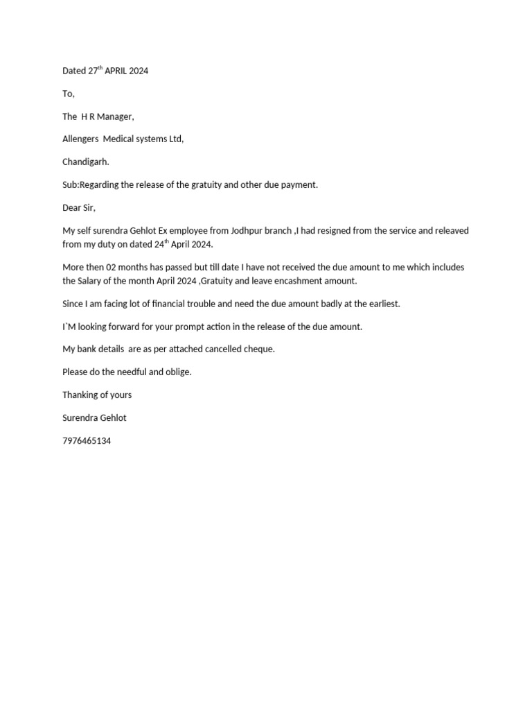 Release of Due Payment Allengers | PDF