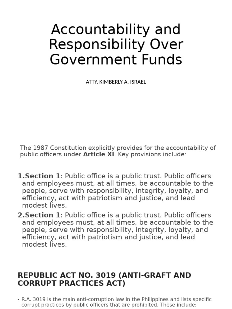 Accountability and Responsibility Over Government Funds | PDF | Asset ...