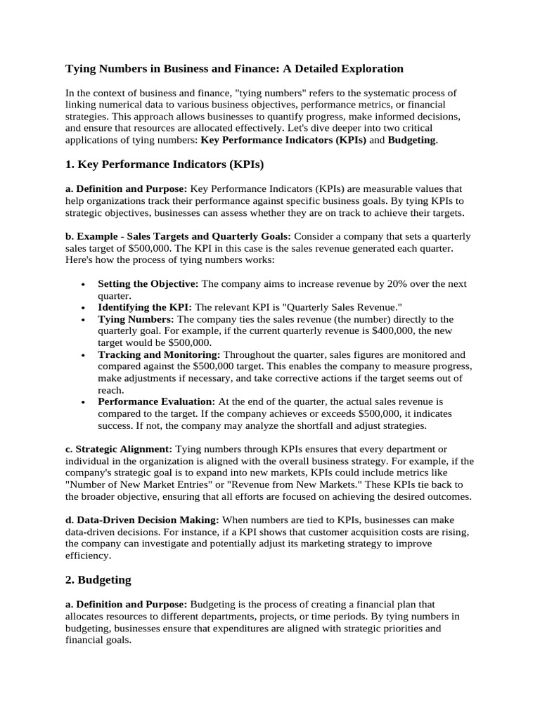 Tying The Numbers Concept | PDF | Performance Indicator | Budget