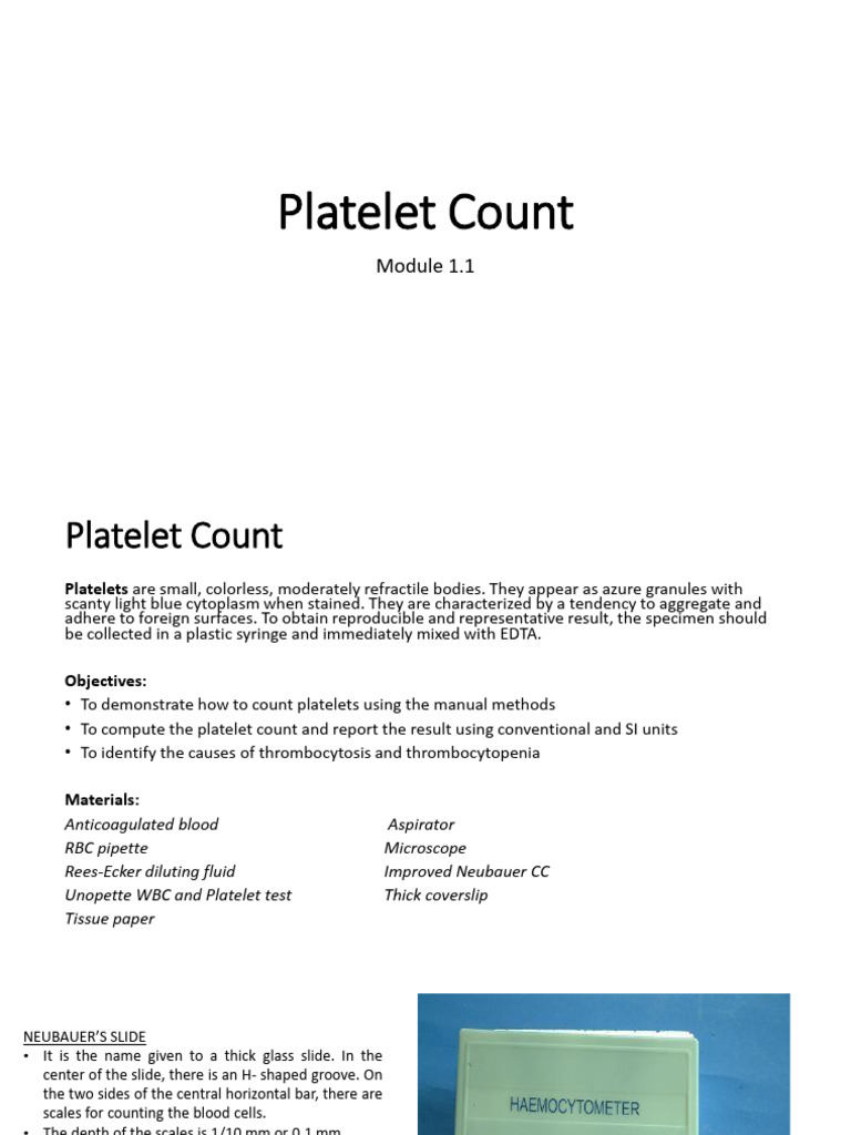 1. Module 1.1 Platelet Count | PDF | Platelet | White Blood Cell