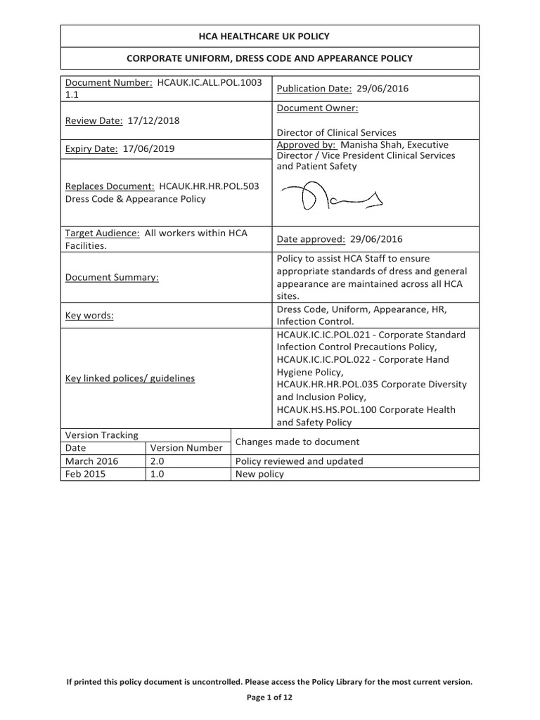 HCA Dress Code and Uniform Policy | PDF | Fashion | Clothing