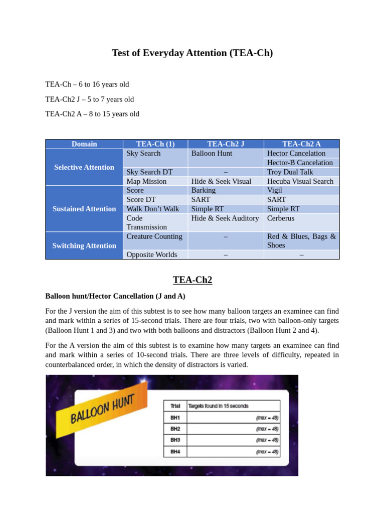 Test of Everyday Attention (TEA-Ch2) | PDF | Mental Chronometry ...