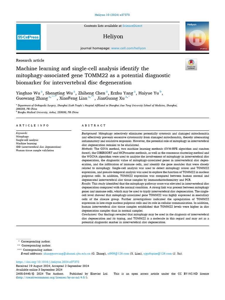 2024-3.5-TOMM22 Biomarker For Intervertebral Disc Degeneration | PDF ...