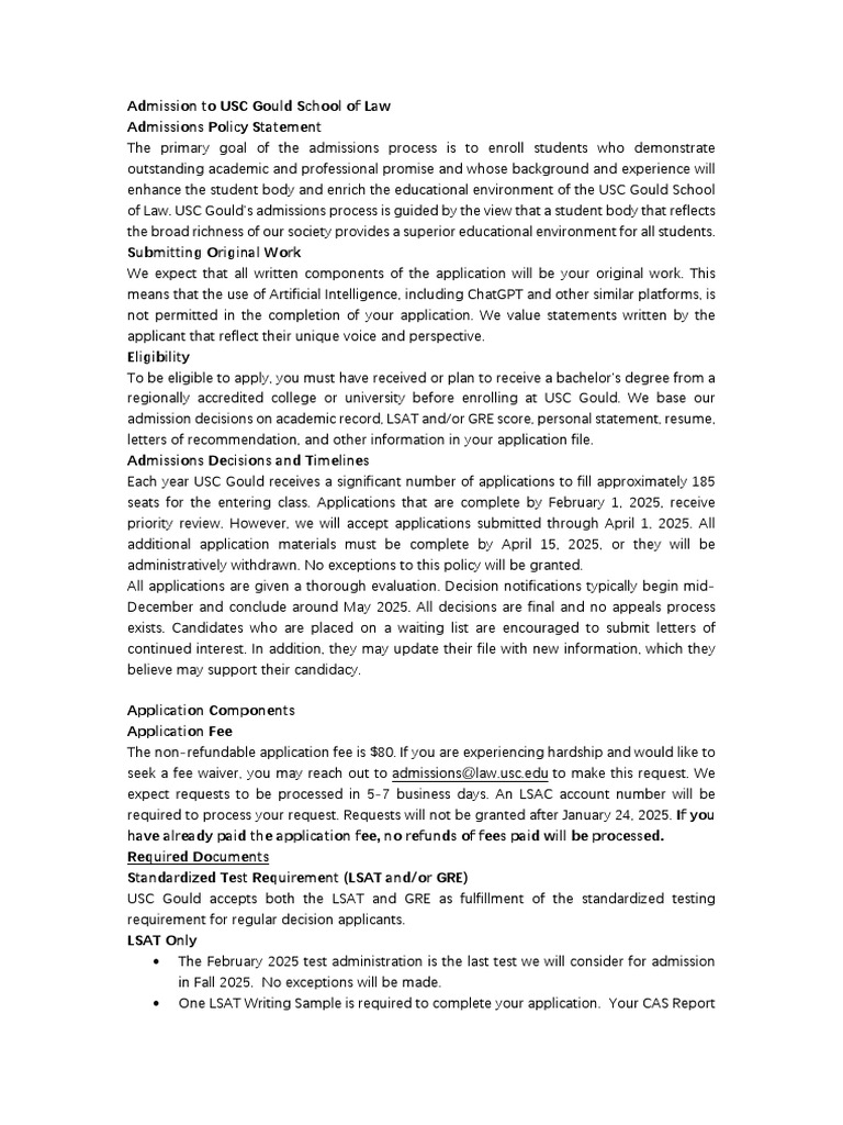 USC Gould Law School Admissions Guide | PDF | Graduate Record ...
