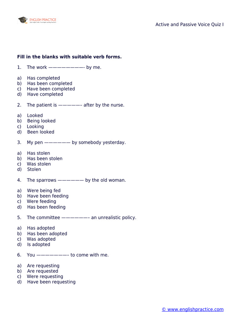 Active vs Passive Voice Quiz | PDF