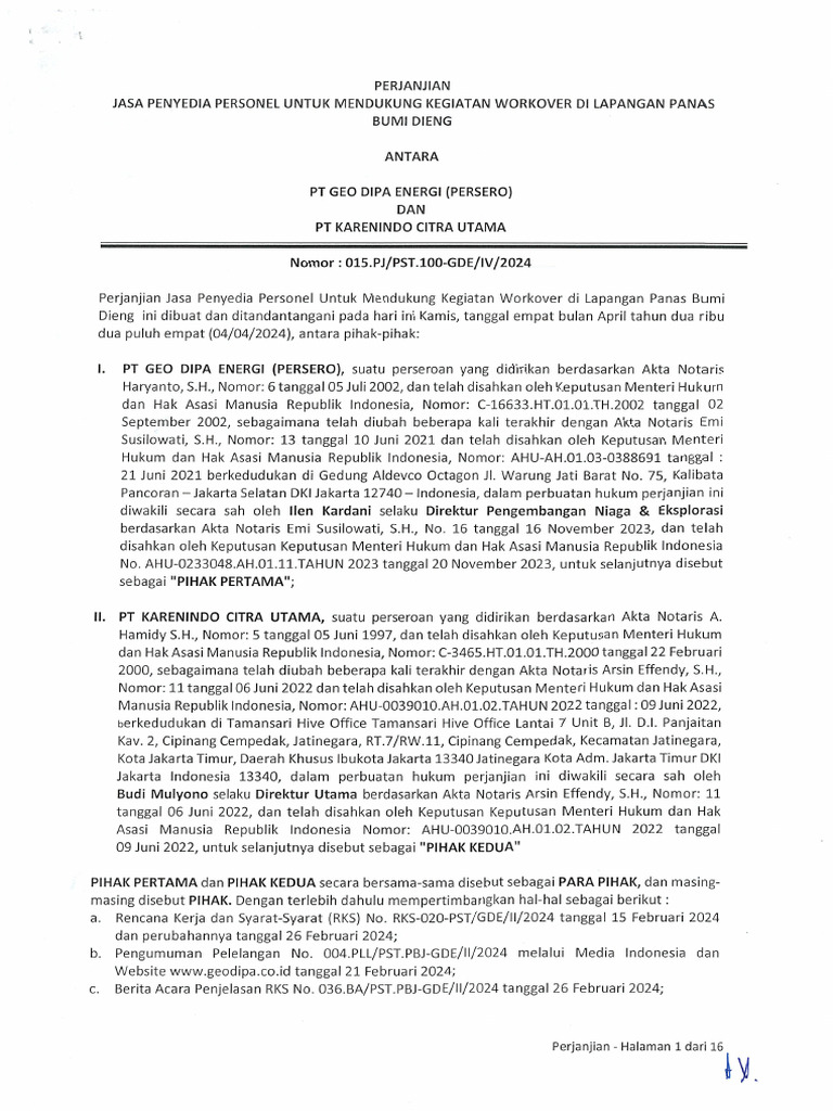 Kontrak Induk Geo Dipa I | PDF