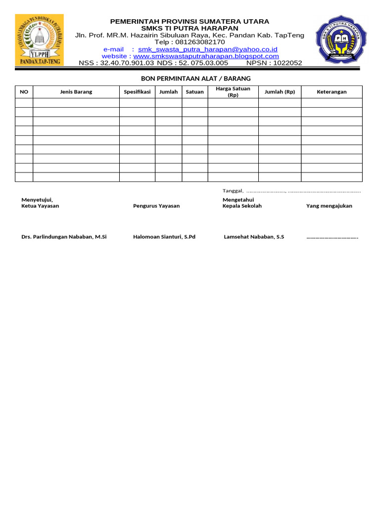 Bon Permintaan Alat Barang SMK | PDF