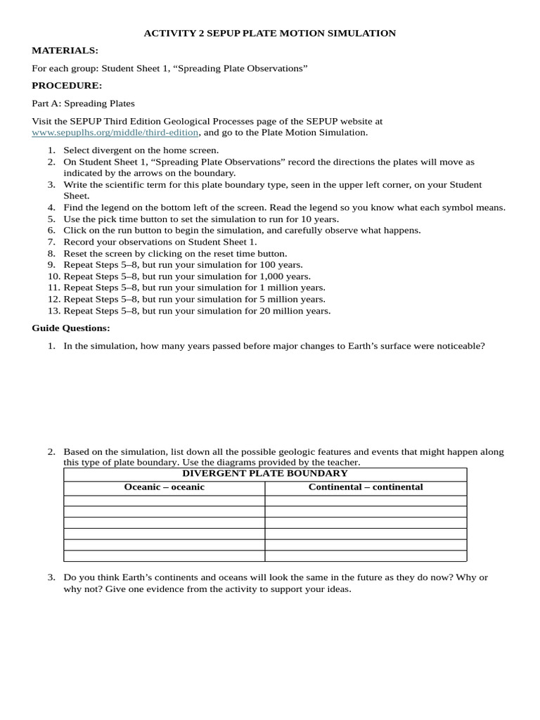 Activity 2 Sepup Plate Motion Simulation | PDF | Volcano | Plate Tectonics