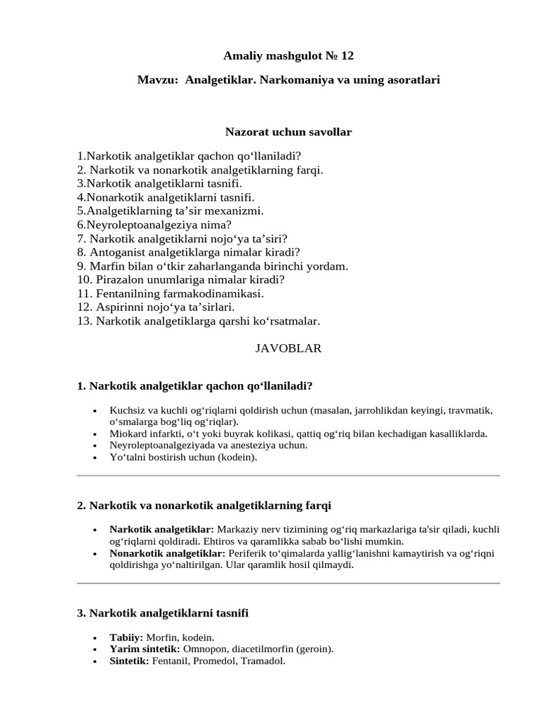 Amaliy Mashgulot 12 Tarqatma JAVOBLARI | PDF