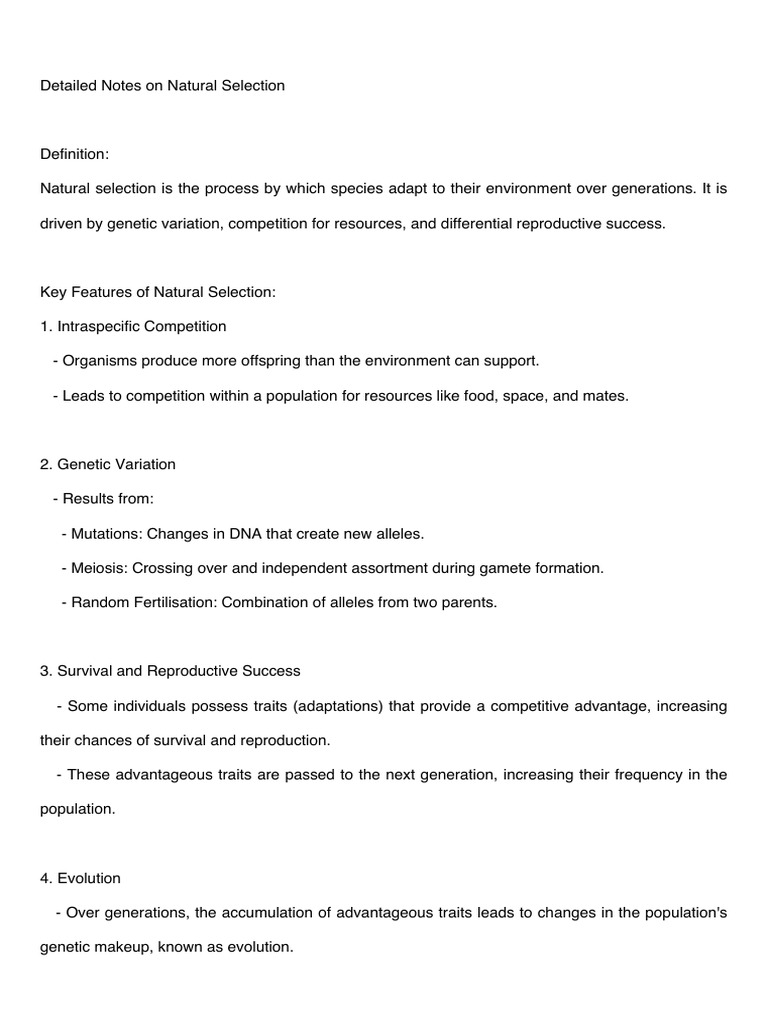 Natural_Selection_Notes | PDF | Natural Selection | Evolution