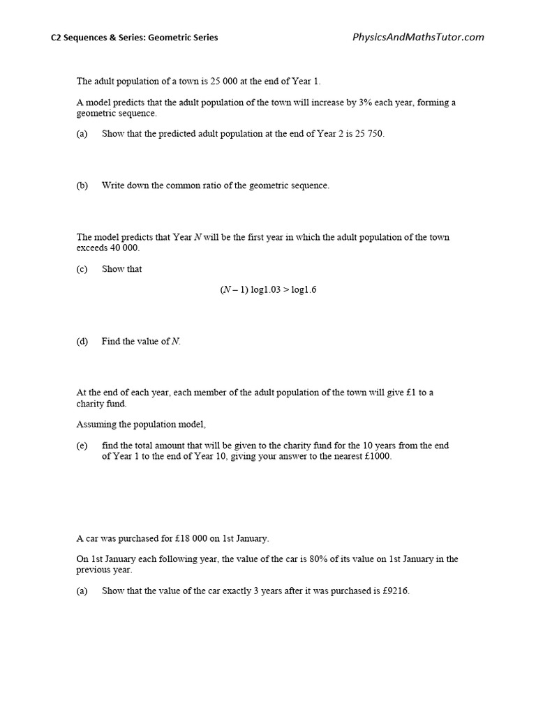 C2 Sequences and Series - Geometric Series | PDF | Mathematical Concepts | Elementary Mathematics
