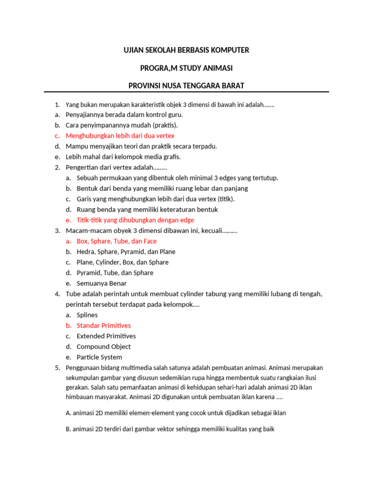 Ujian Sekolah Berbasis Komputer Jurusan Animasi Disusun Oleh Nuryati | PDF