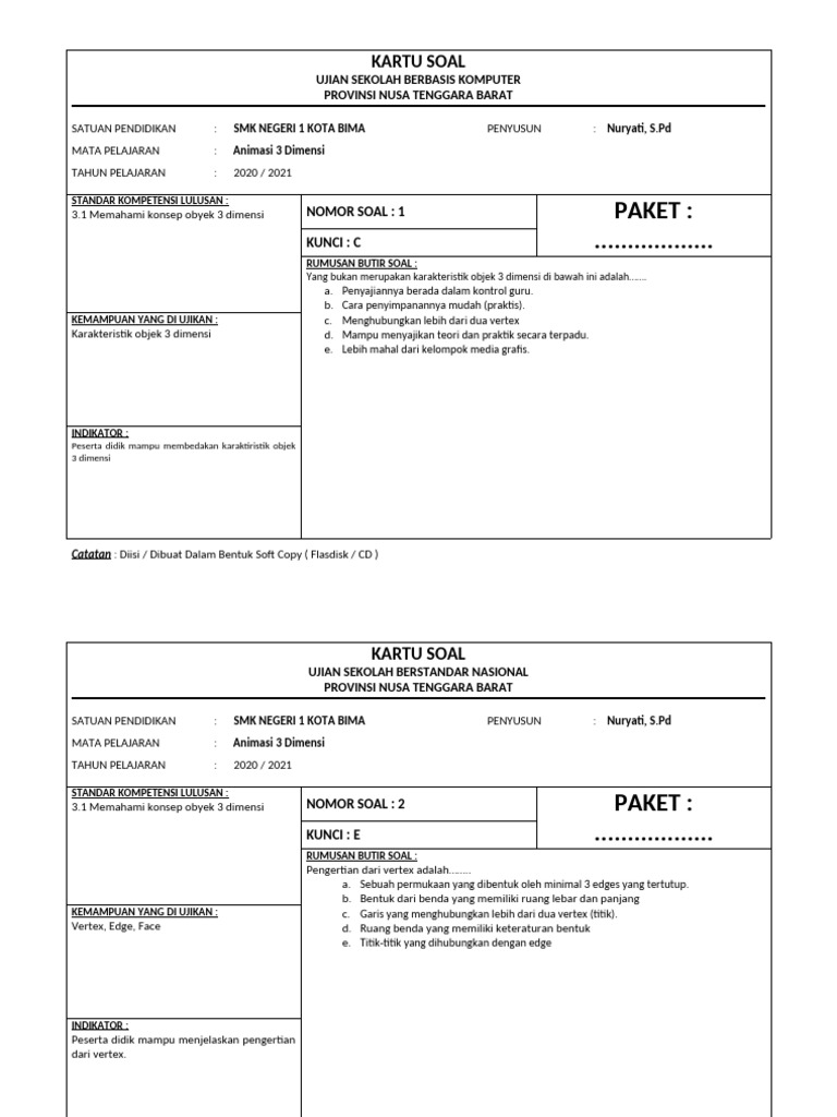 SOAL ANIMASI NURYATI S.PD | PDF
