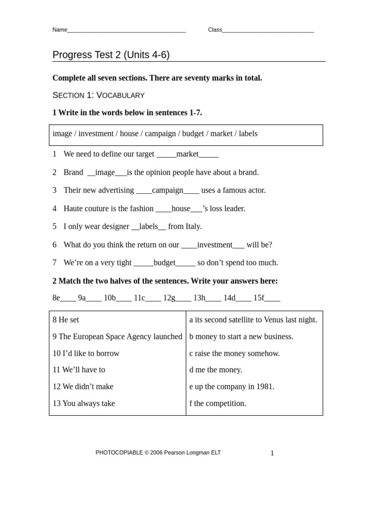 Progress Test 2 | PDF
