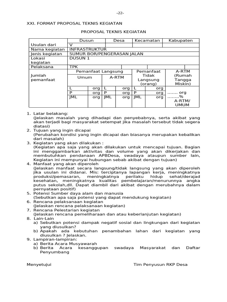 Proposal Teknis Permendagri No. 114 - Lampiran - Format XXI Hal 22 | PDF