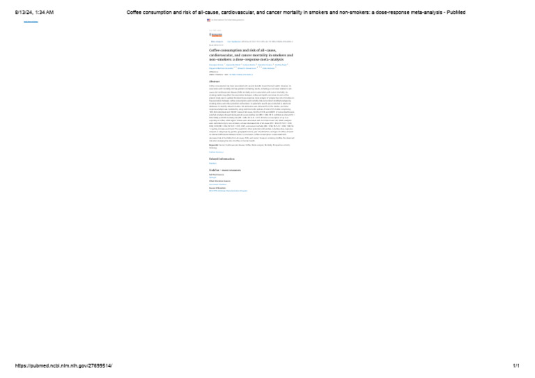 Coffee Consumption and Risk of All-Cause, Cardiovascular, and Cancer ...
