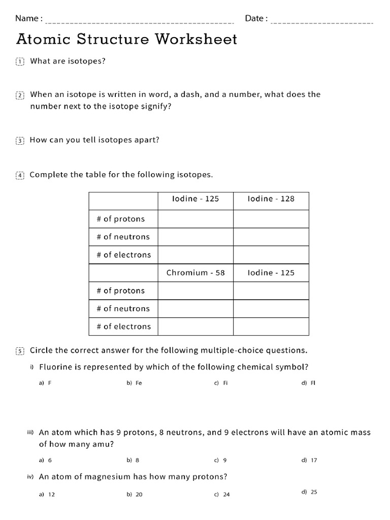 Atom-Isotopes Worksheet | PDF