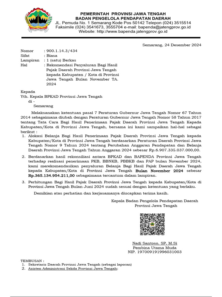 20241224140902surat Rekomendasi DBH Pajak Bulan November 2024 | PDF