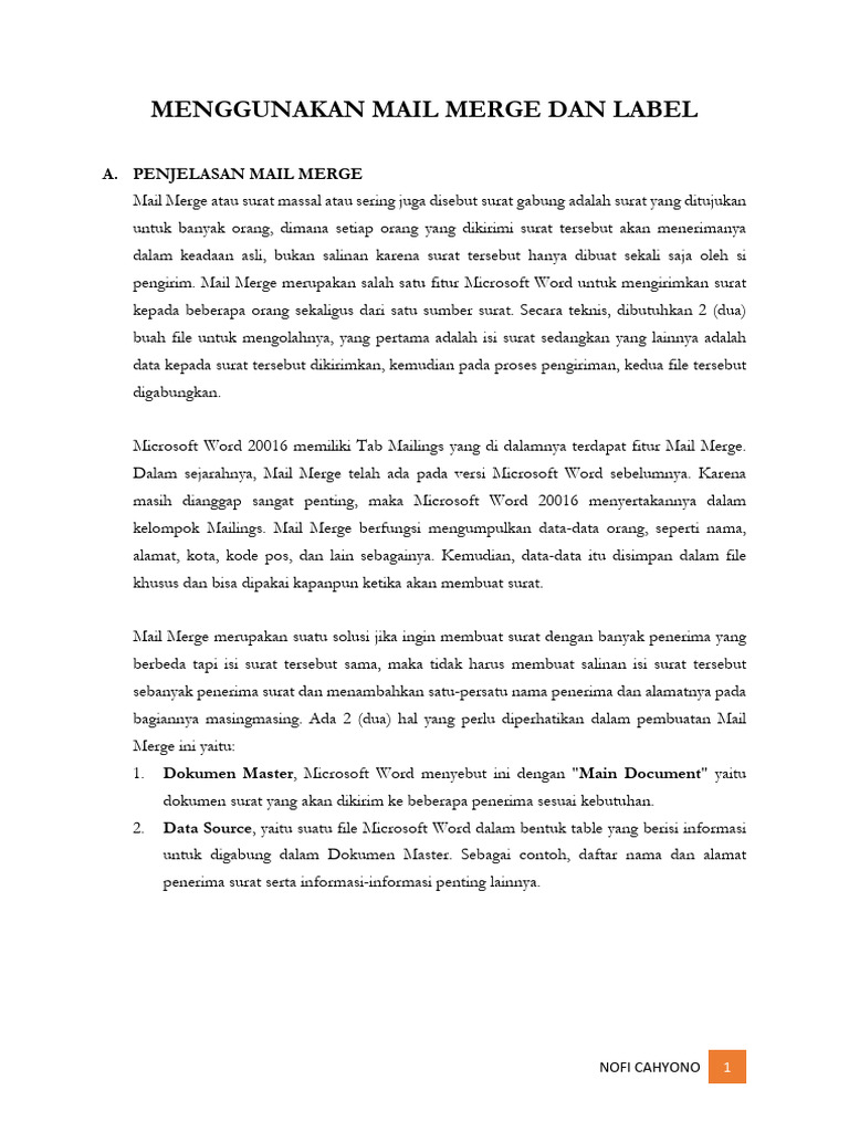 Menggunakan Mail Merge Dan Label (1) | PDF