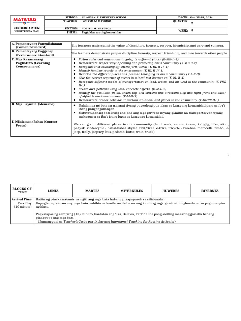 LE Kindergarten Q2 Week8 | PDF