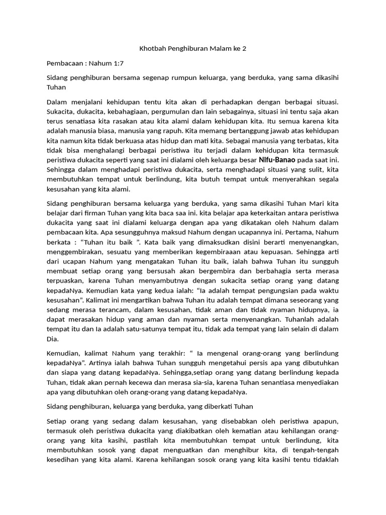 Khotbah Penghiburan untuk Keluarga Berduka | PDF