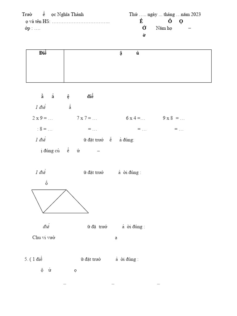 De Kiem Tra Mon Toan Lop 3 CKI Nam Hoc 2023-2024 707af | PDF
