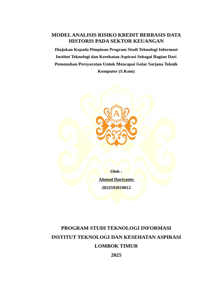 Proposal Penelitian Model Analisis Risiko Kredit Berbasis Data Historis Pada Sektor Keuangan | PDF