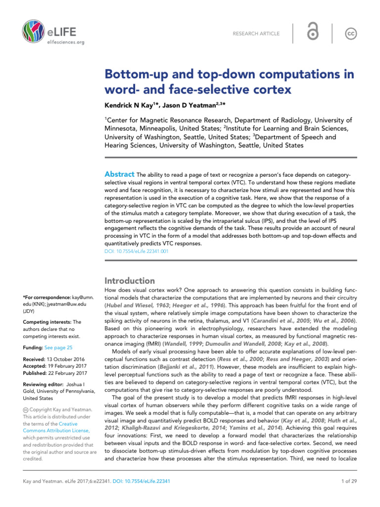 Elife-17-Bottom-Up and Top-Down Computations in | PDF | Cross Validation (Statistics) | Attention
