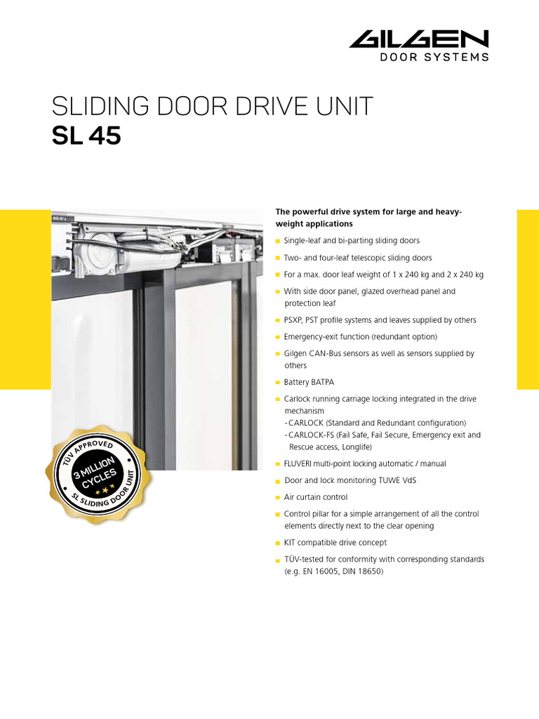 Gilgen SL 45 Sliding Door Drive Unit | PDF | Door | Manufactured Goods