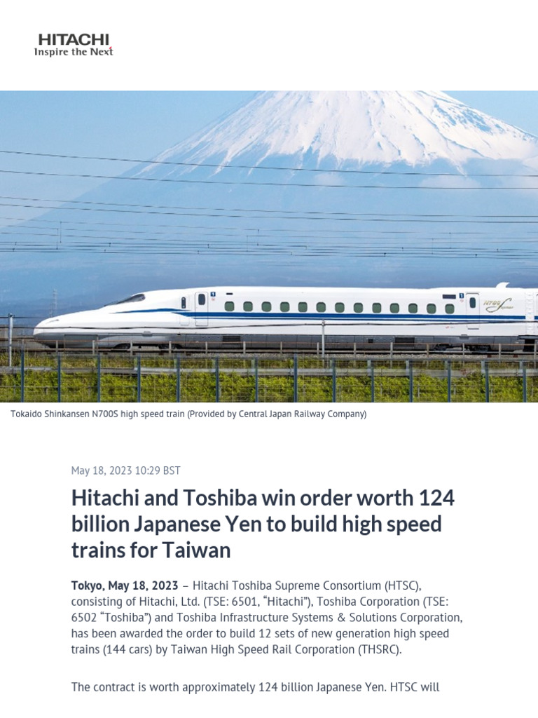 Hitachi and Toshiba Win Order Worth 124 Billion Japanese Yen To Build ...