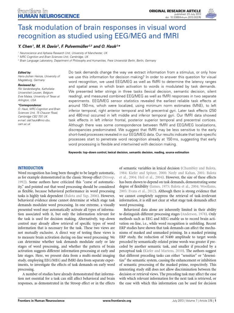 FHN-13-Task Modulation of Brain Responses in Visual Word Recognition As Studied Using EEG-MEG ...
