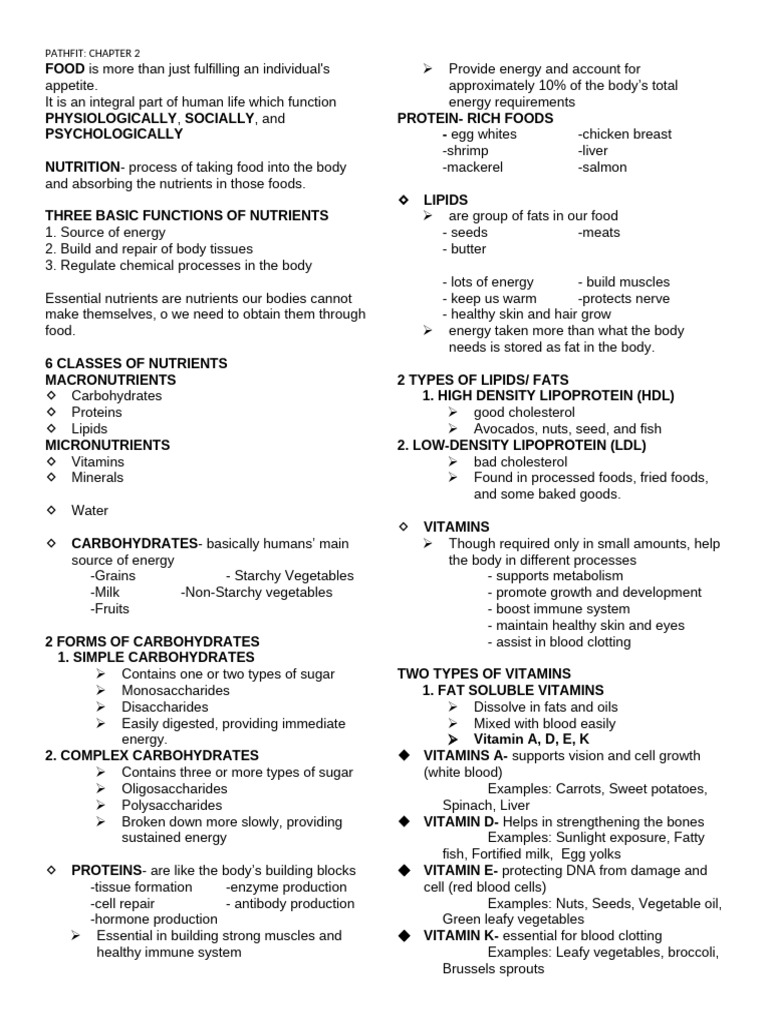 REVIEWER Pathfit-CHAPTER 2 | PDF | Foods | Nutrients