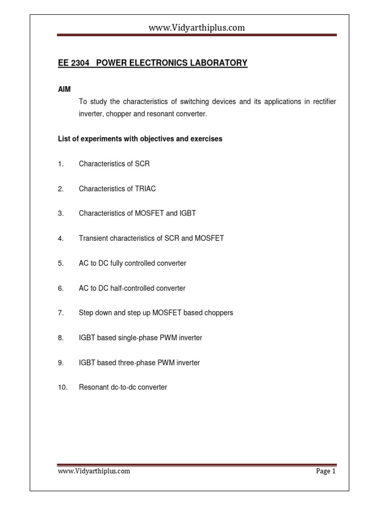 Power Electronics Lab Manual BE EEE_files | PDF | Power Inverter ...
