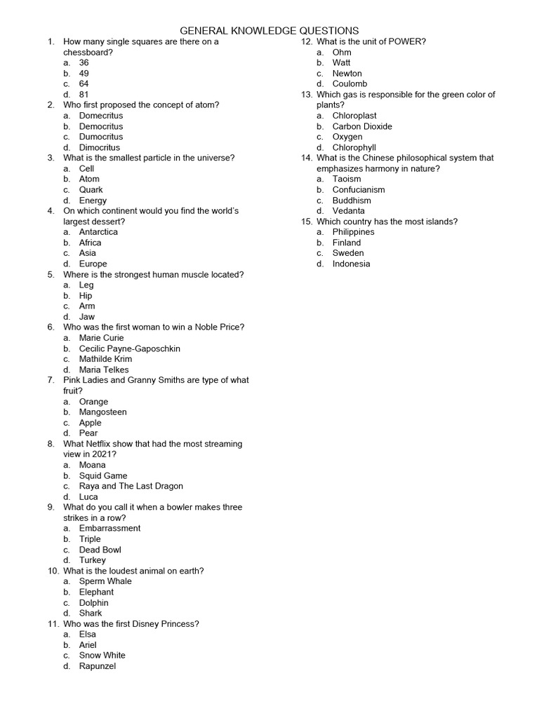 General Knowledge Questions | PDF