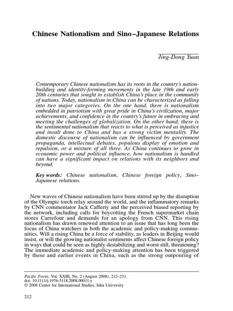 Chinese Nationalism and Sino Japanese Re | PDF | Chinese Nationalism ...