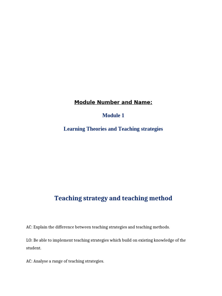 Task2 (A) - Learning Theories and Teaching Strategies - Module1 | PDF ...