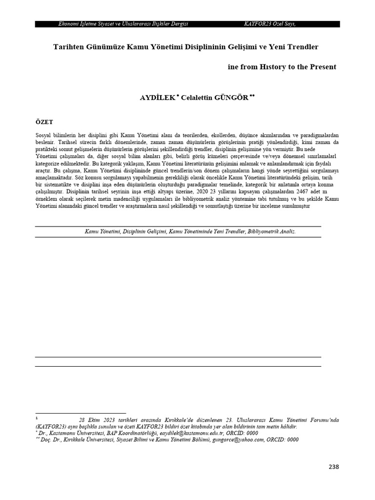 Tarihten G - N - M - Ze Kamu Y - Netimi Disiplininin Geli - Imi Ve Yeni Trendler ( | PDF