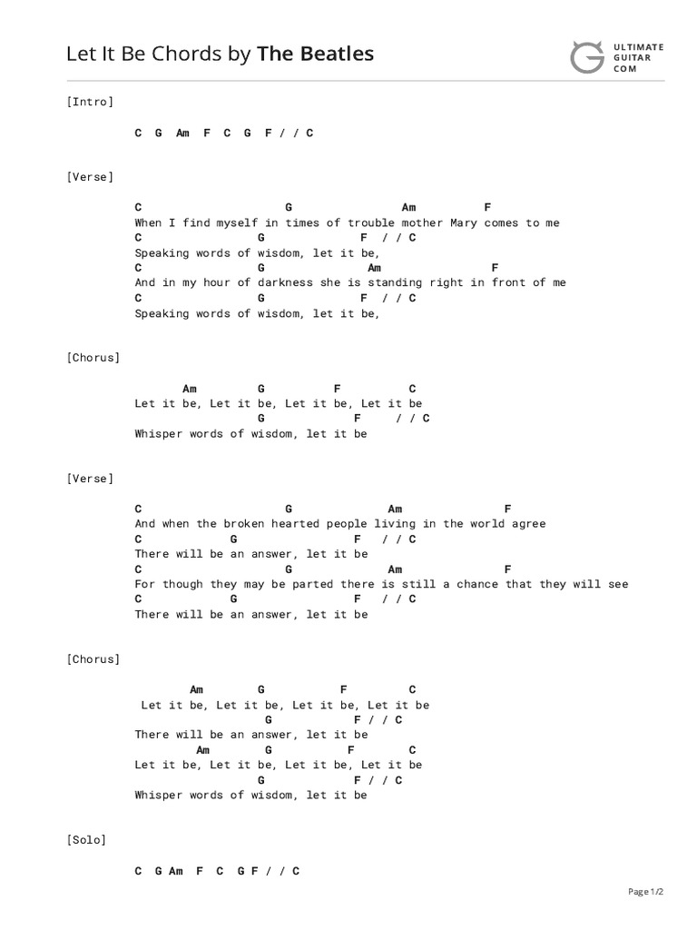 Let It Be Chords (Ver 5) by The Beatlestabs at Ultimate Guitar Archive ...