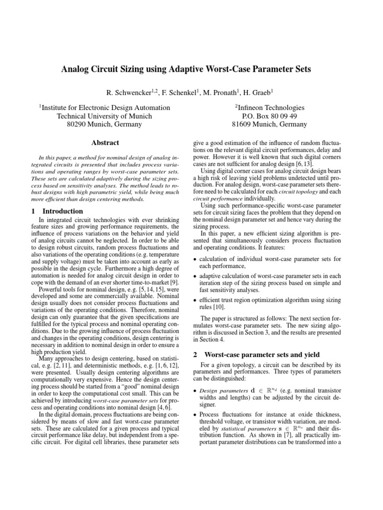 Analog Circuit Sizing Using Adaptive Worst Case Parameters Sets Pdf Electronic Circuits