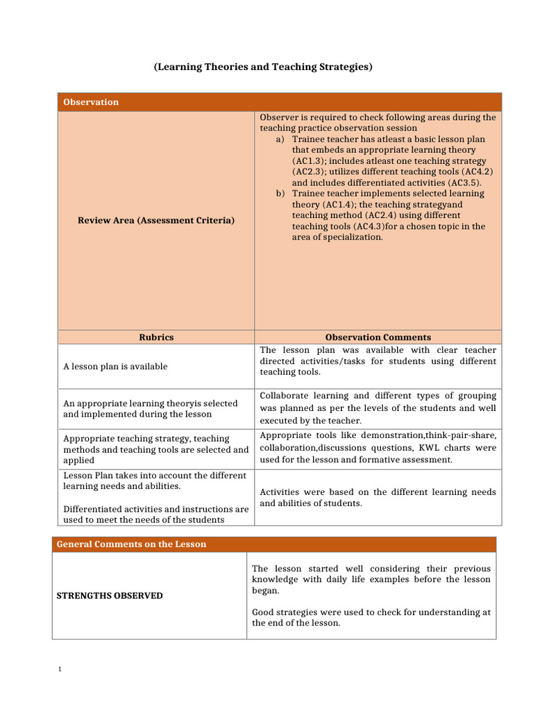 Task4c - Using Teaching Tools My Observation Report (With Task 4B ...
