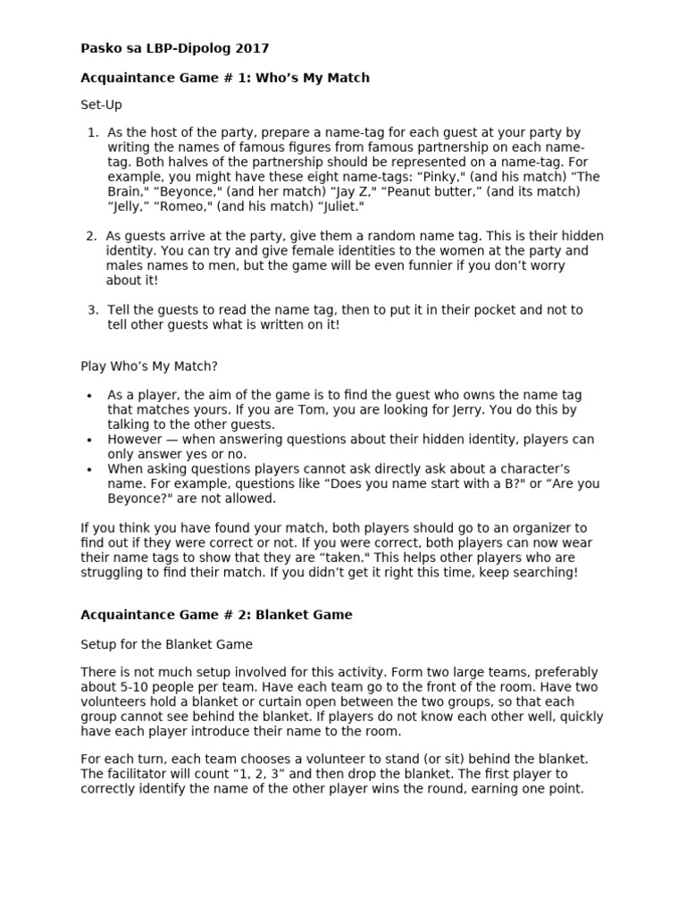 Fun Acquaintance Games for Parties | PDF