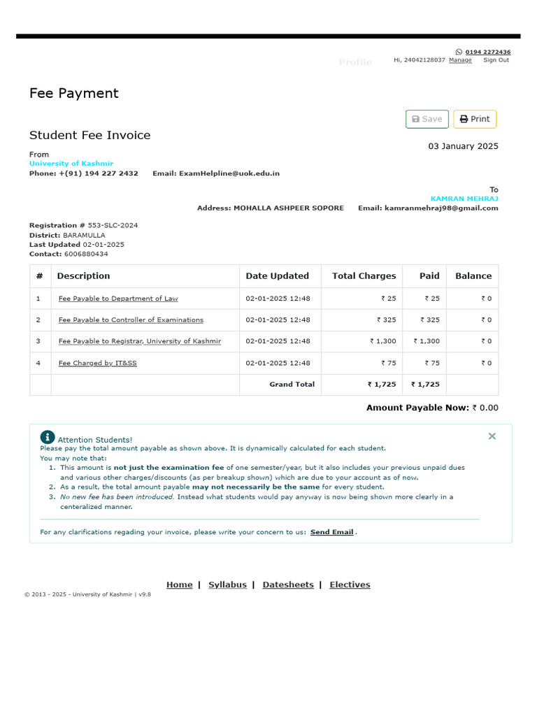 Fee Payment - Examinations Management System - University of Kashmir ...