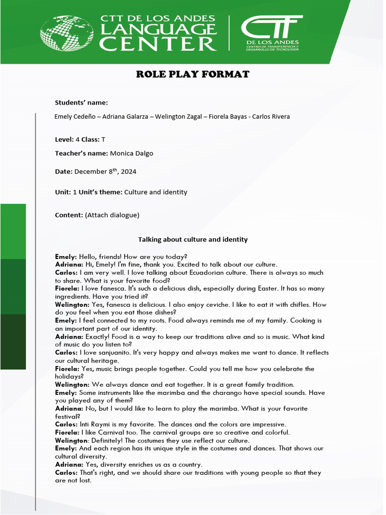 Role play - Unit 1 (1) | PDF