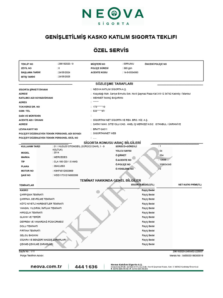 Kasko Sigortası-Neova Sigorta-Genişletilmiş Kasko B | PDF