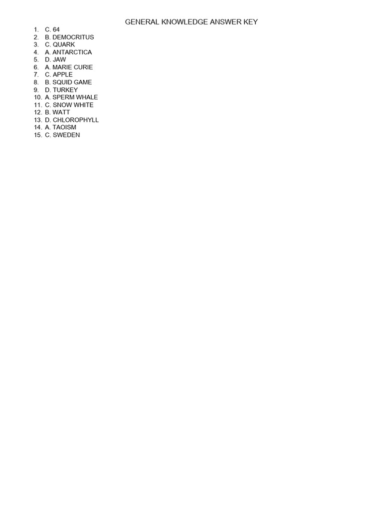 General Knowledge Quiz Answers | PDF