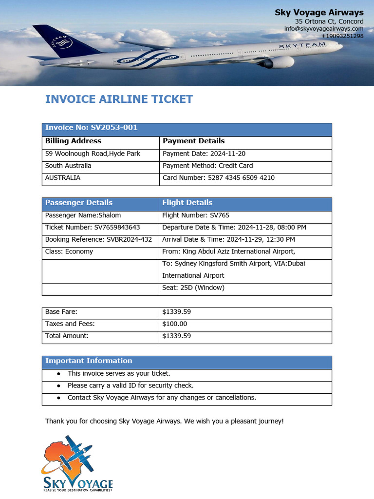Shalom Air Invoice | PDF