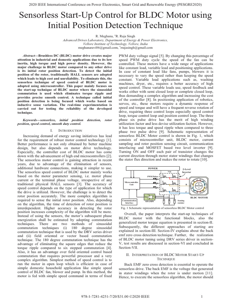 Sensorless Start-Up Control For BLDC Motor Using Initial Position Detection Technique | PDF ...